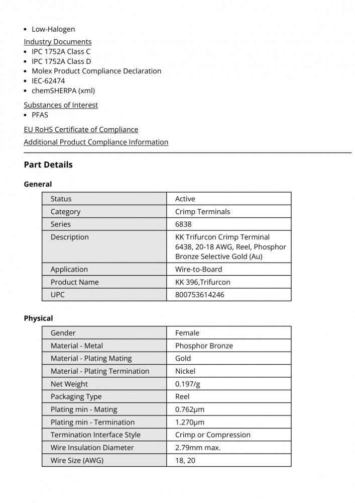 Molex Trifurcon connector product specification page 2