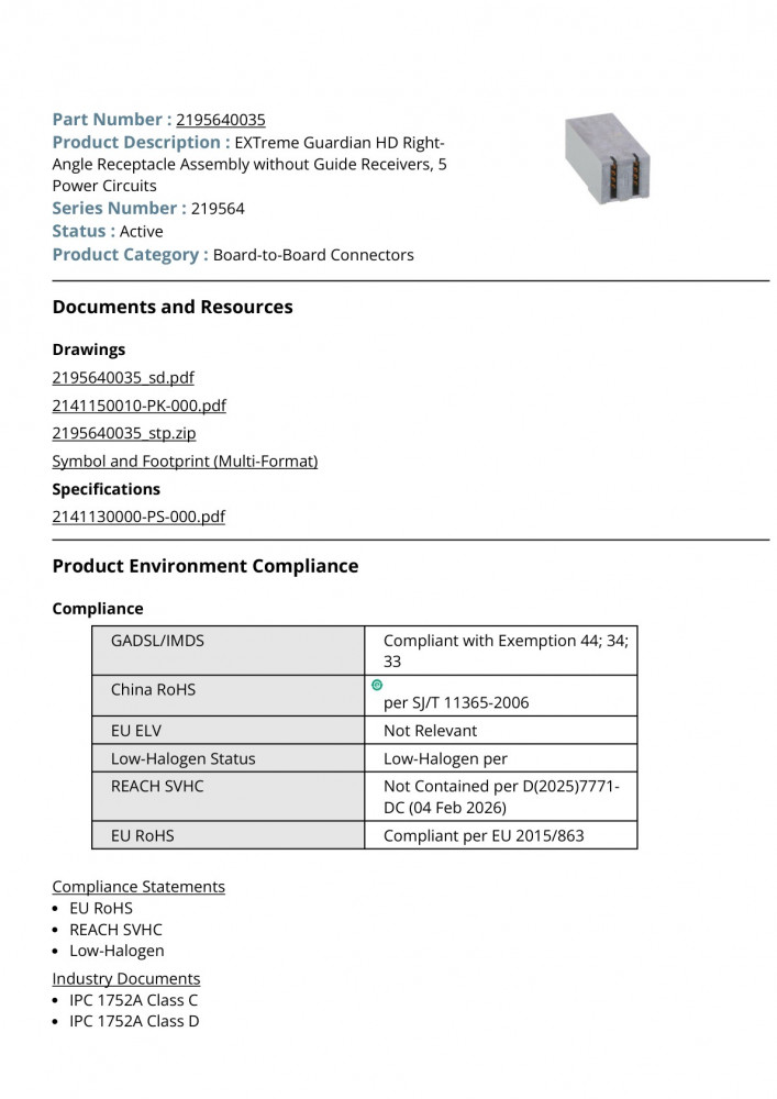 MOLEX 2195640035 technical document page 1