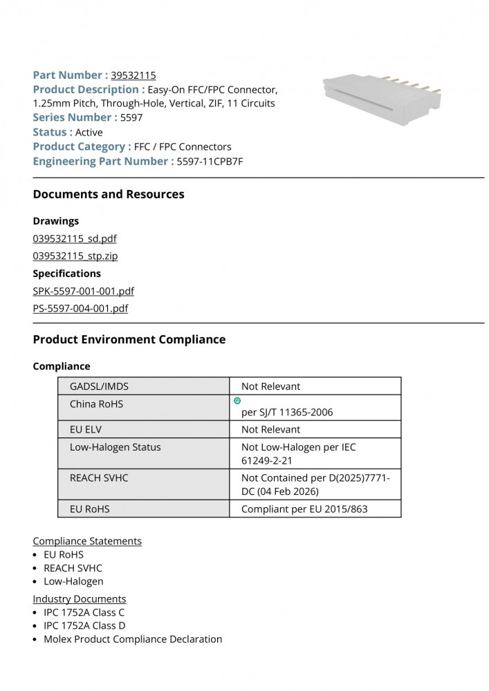 MOLEX 39532115 technical document preview, page 1