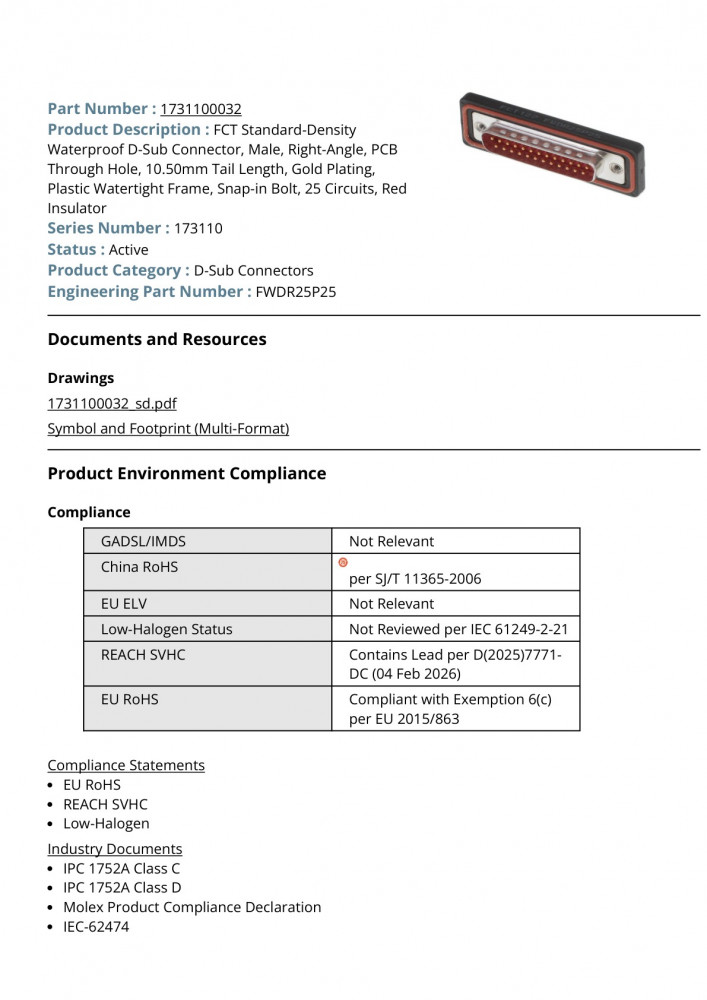 MOLEX 1731100032 drawing page 1