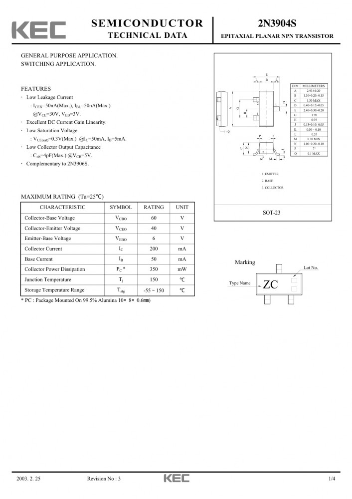 2N3904S-RTK/PS datasheet page 1