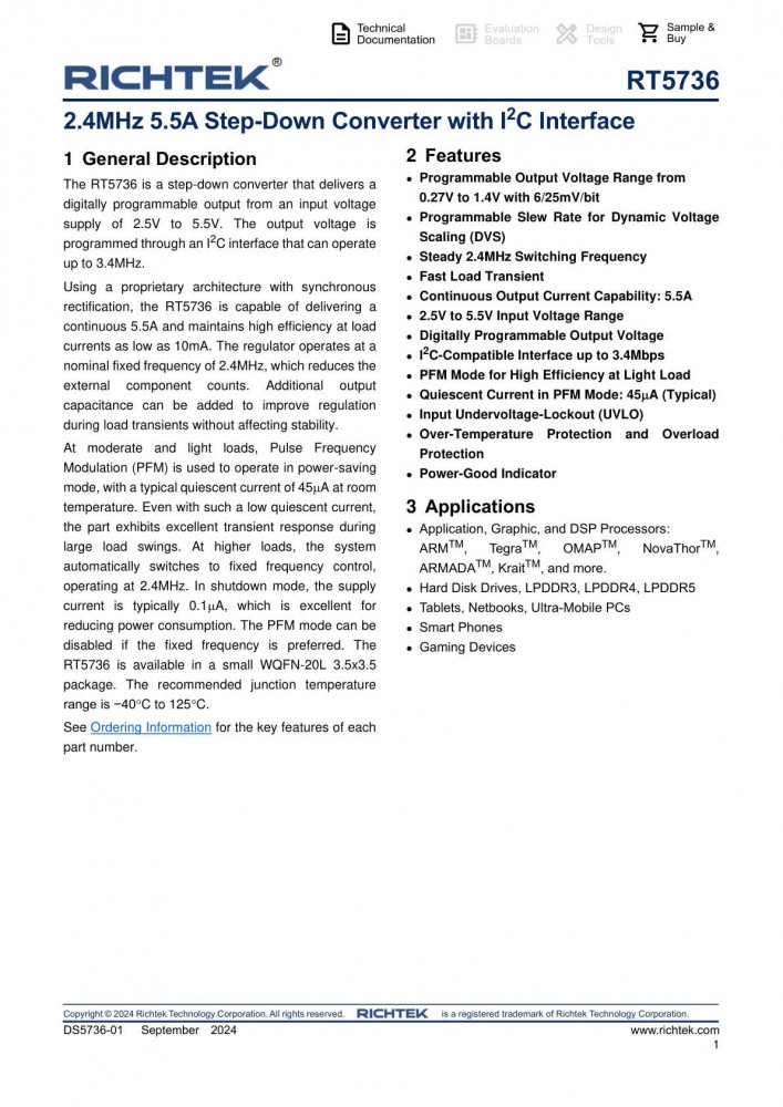 RT5736 datasheet page 1
