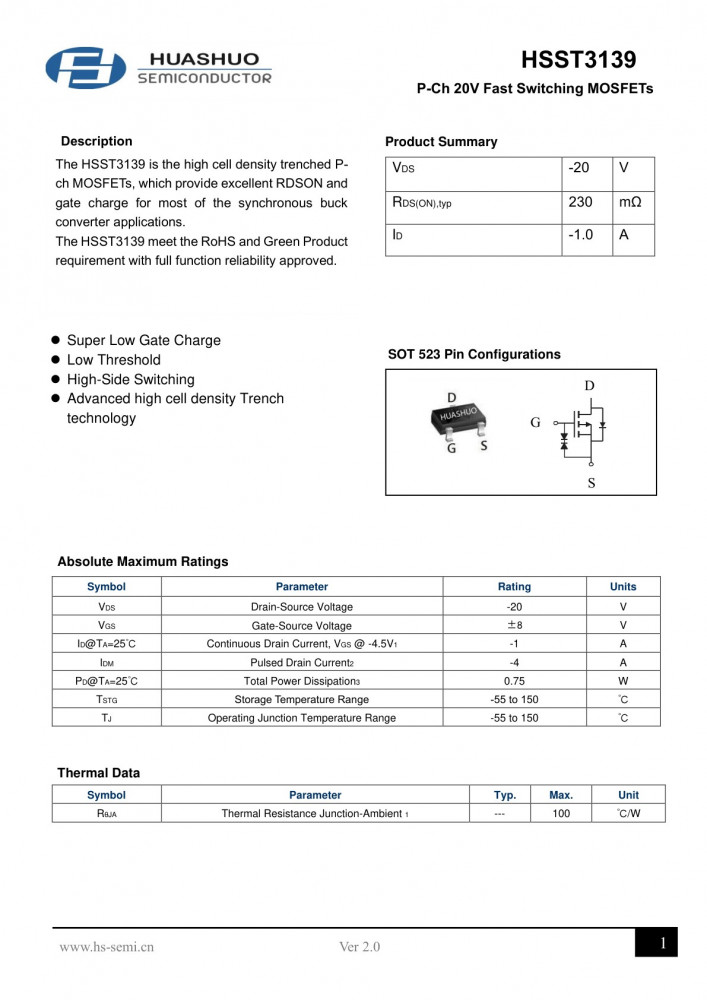 HSST3139 datasheet page 1