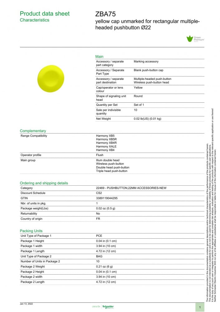 ZBA75 technical document page 1