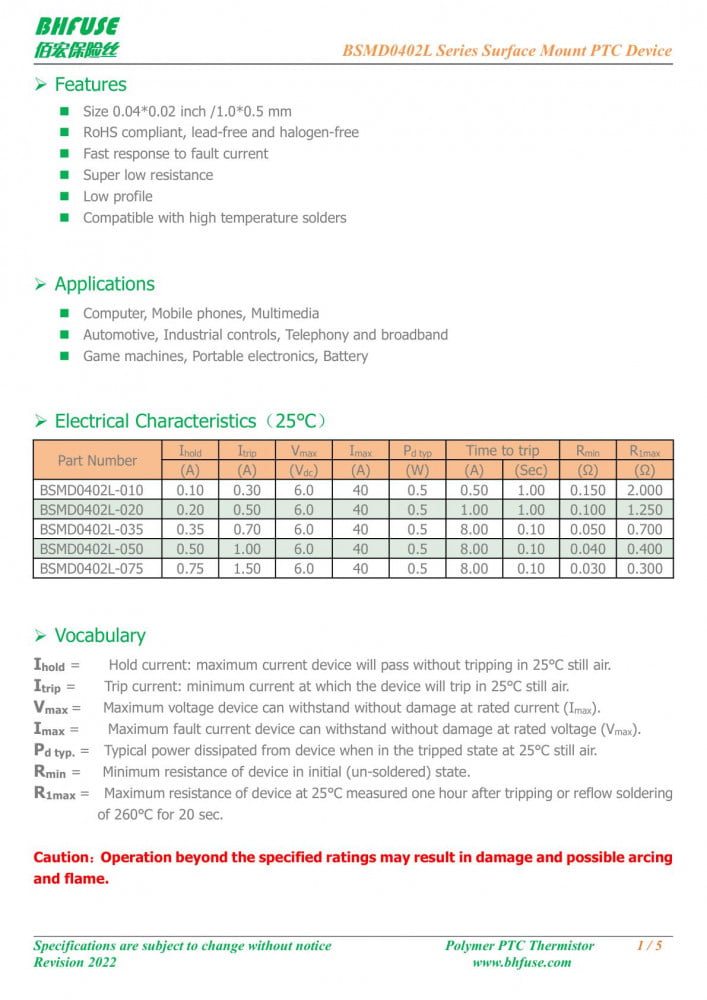 BSMD0402L-010 datasheet page 1