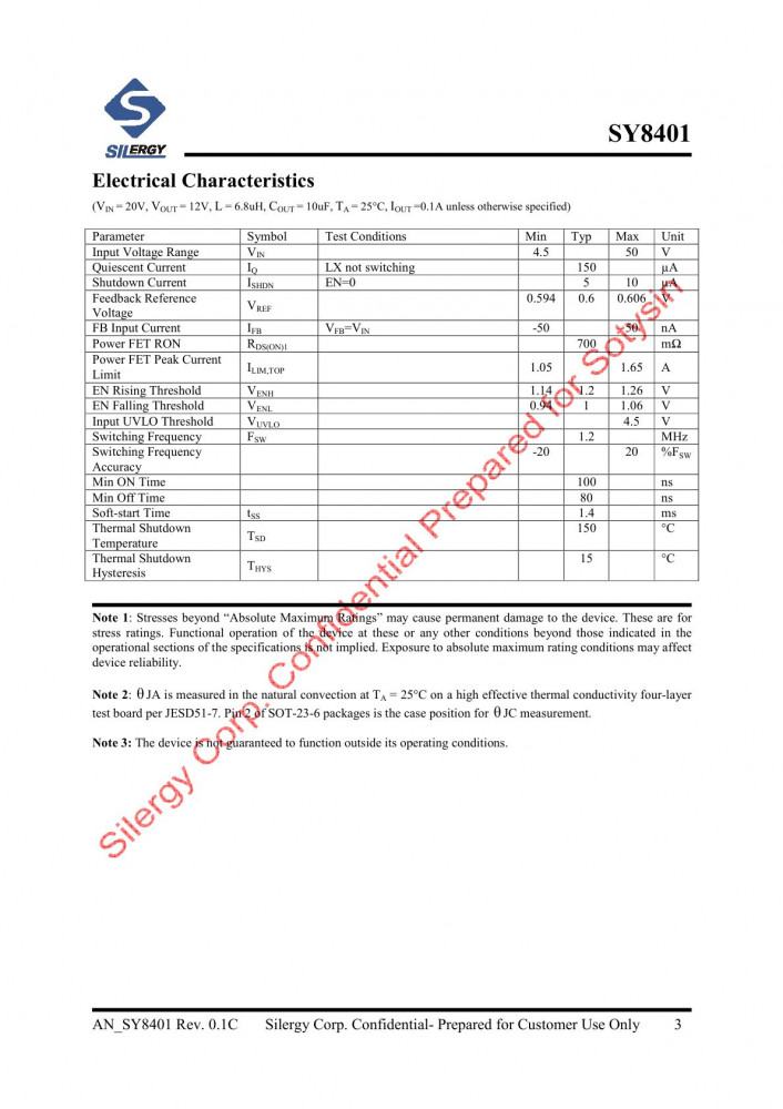 SY8401ABC datasheet page 3