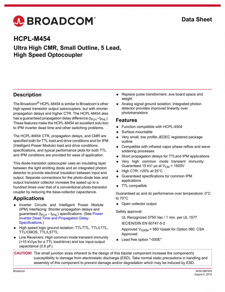 HCPL-M454 technical document page 1