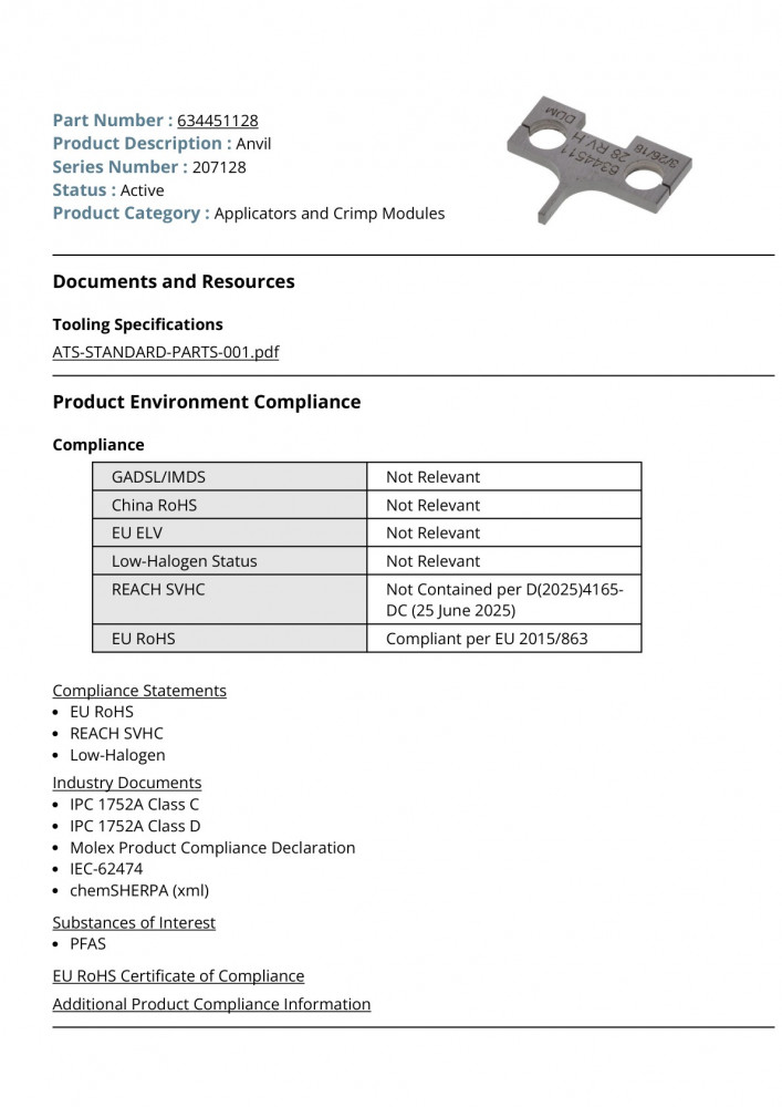 Molex tooling documentation page 1