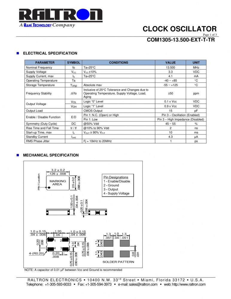 COM1305-13.500-EXT-T-TR technical document page 1