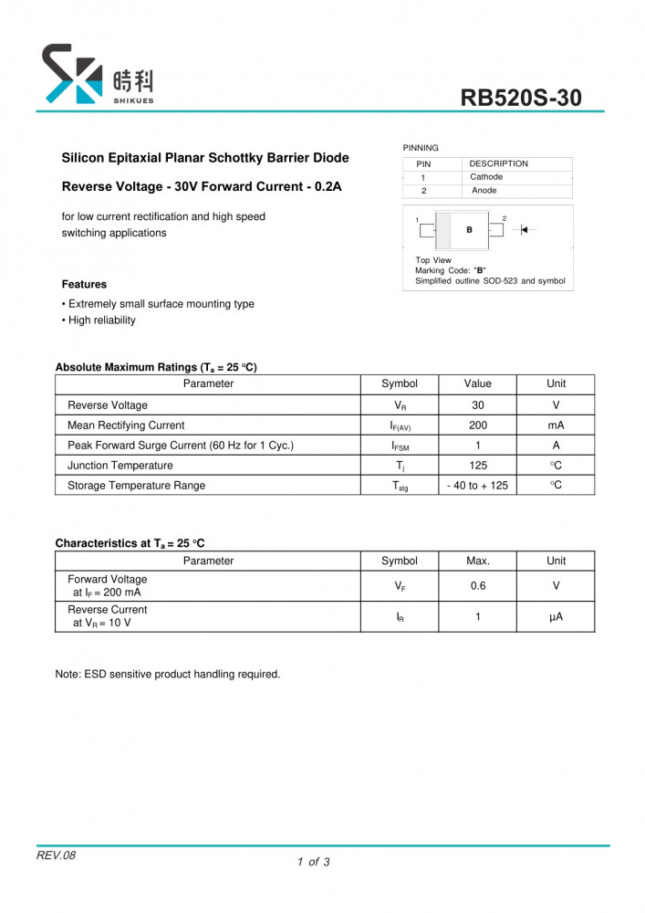 RB520S-30 datasheet page 1
