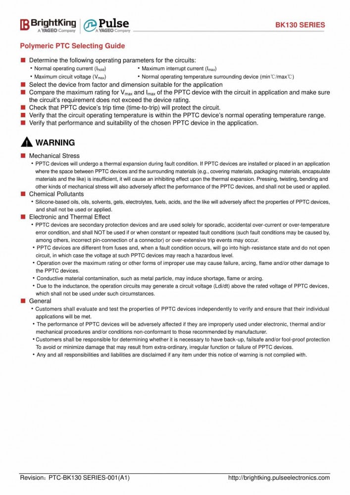 BK130 series datasheet page 4