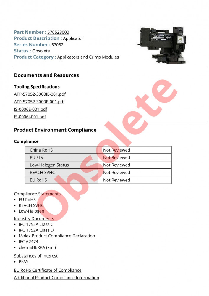 MOLEX tooling document preview, page 1