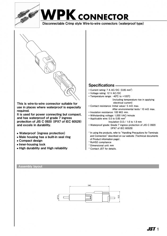JST WPKS-1.3N technical document page 1