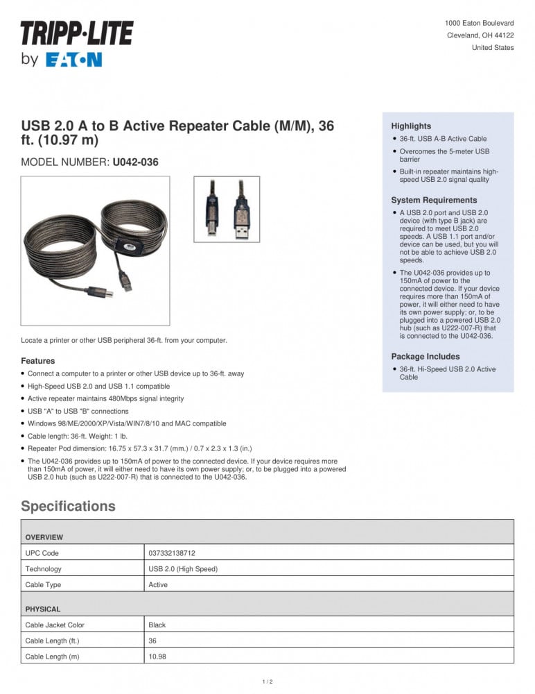 EATON U042-036 technical document page 1