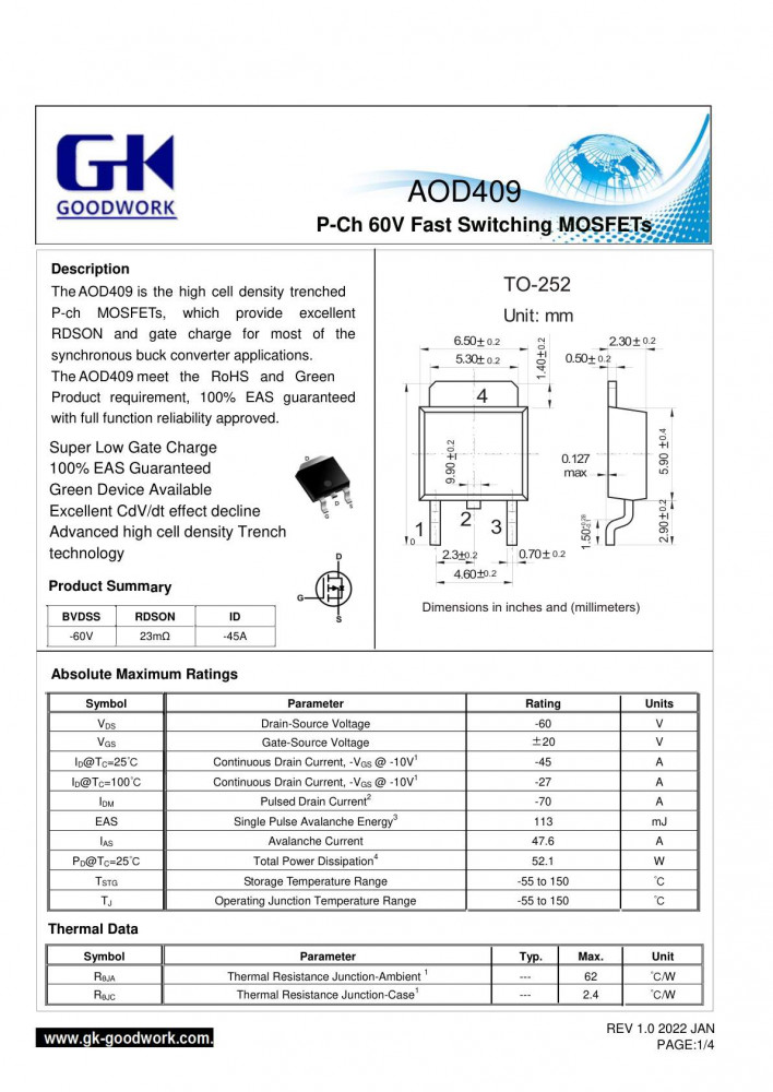AOD409-GK datasheet page 1