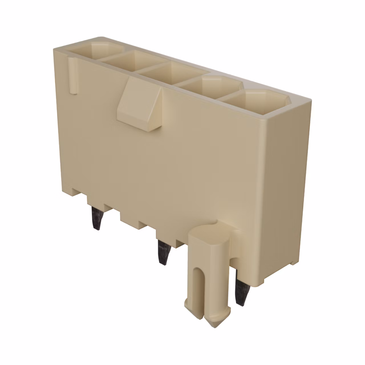 Mini-Fit Plus Header, 4.20mm Pitch, Single Row, Vertical, 5 Circuit Housing, Circuits 2 and 4 Voided, with Snap-in Plastic Peg PCB Lock, Nylon 6/6 UL 94V-0, Gold (Au) Plating for sale