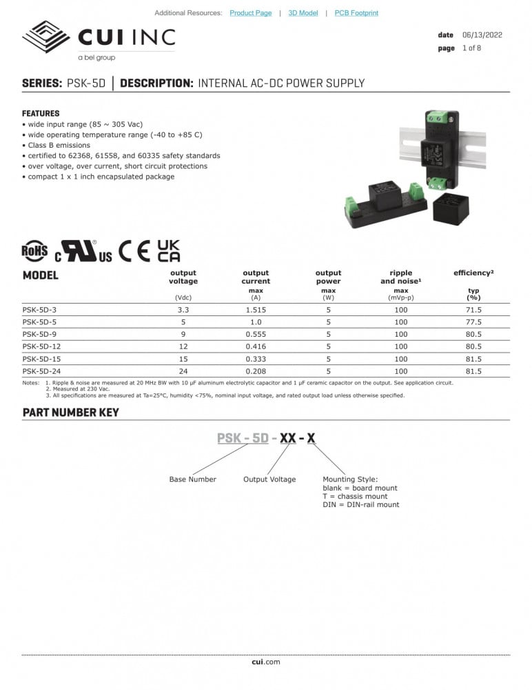 PSK-5D datasheet page 1