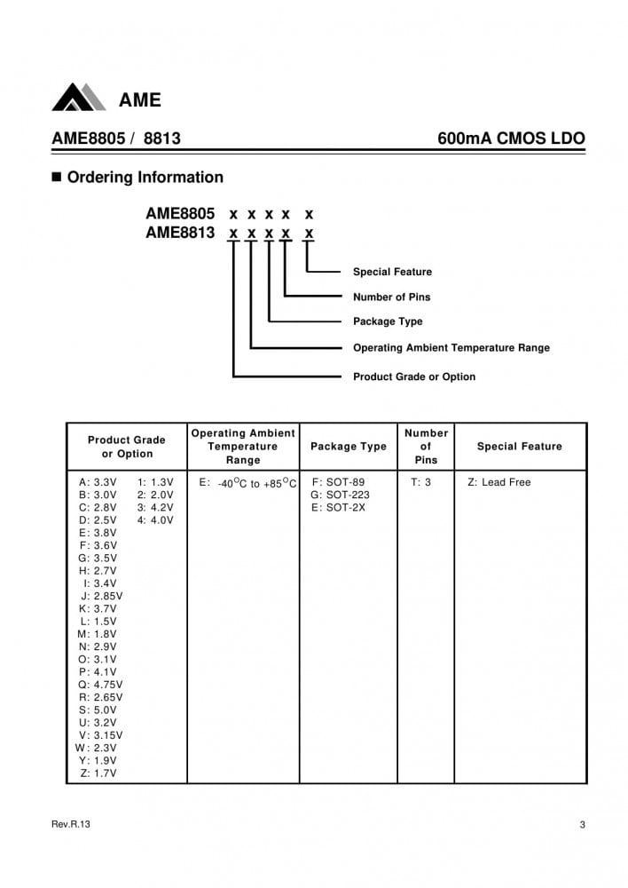 AME8805AEFTZ datasheet page 3