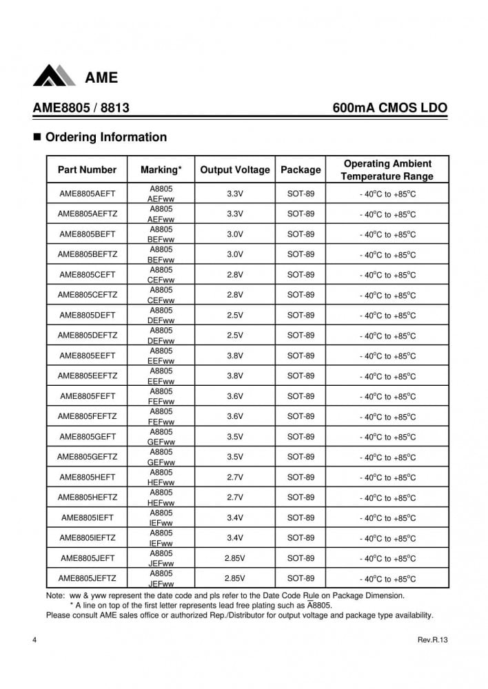 AME8805AEFTZ datasheet page 4