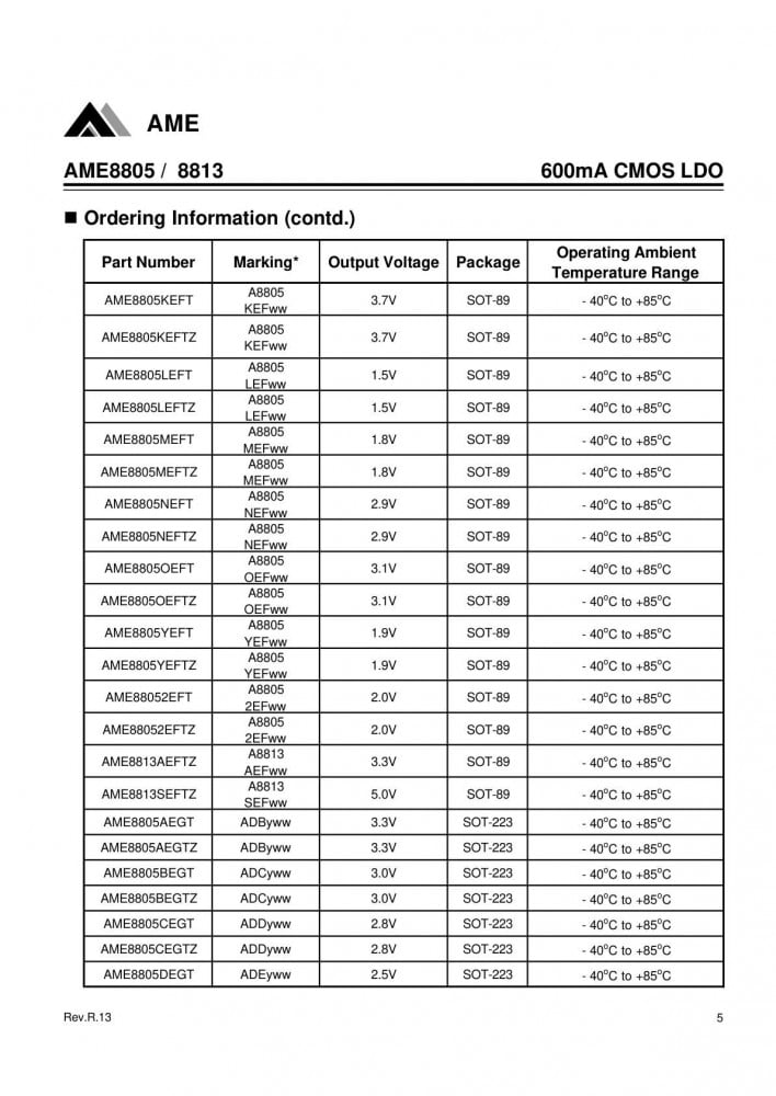 AME8805AEFTZ datasheet page 5