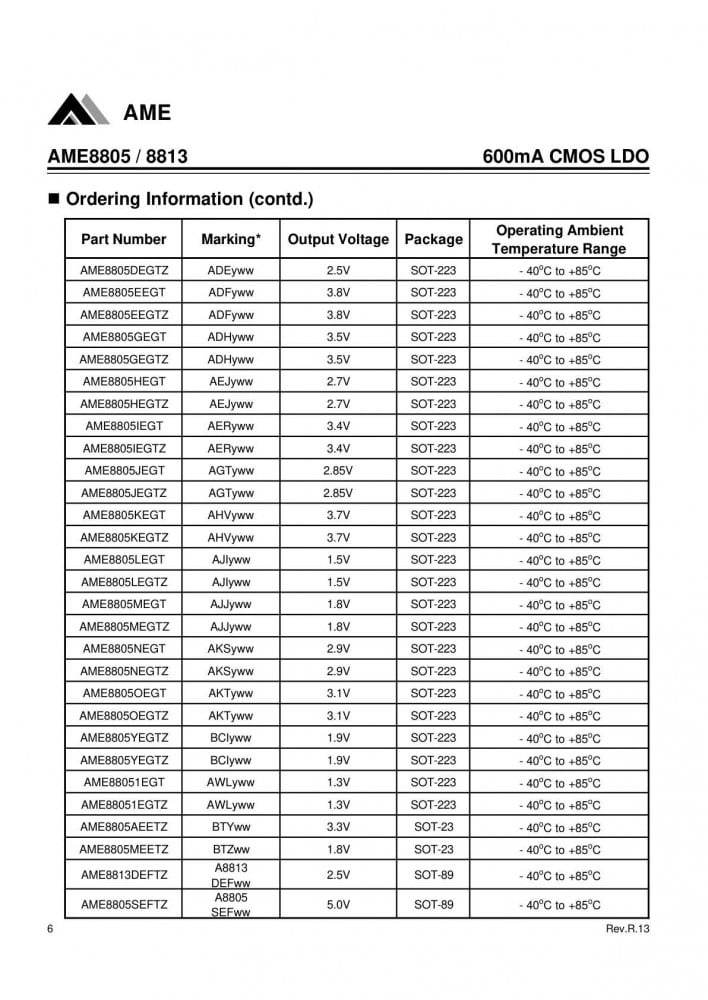 AME8805AEFTZ datasheet page 6