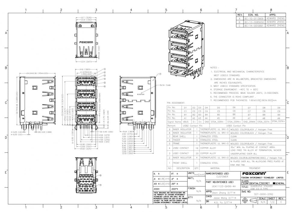 FOXCONN UEA11123-QHD6-4H drawing sheet 1