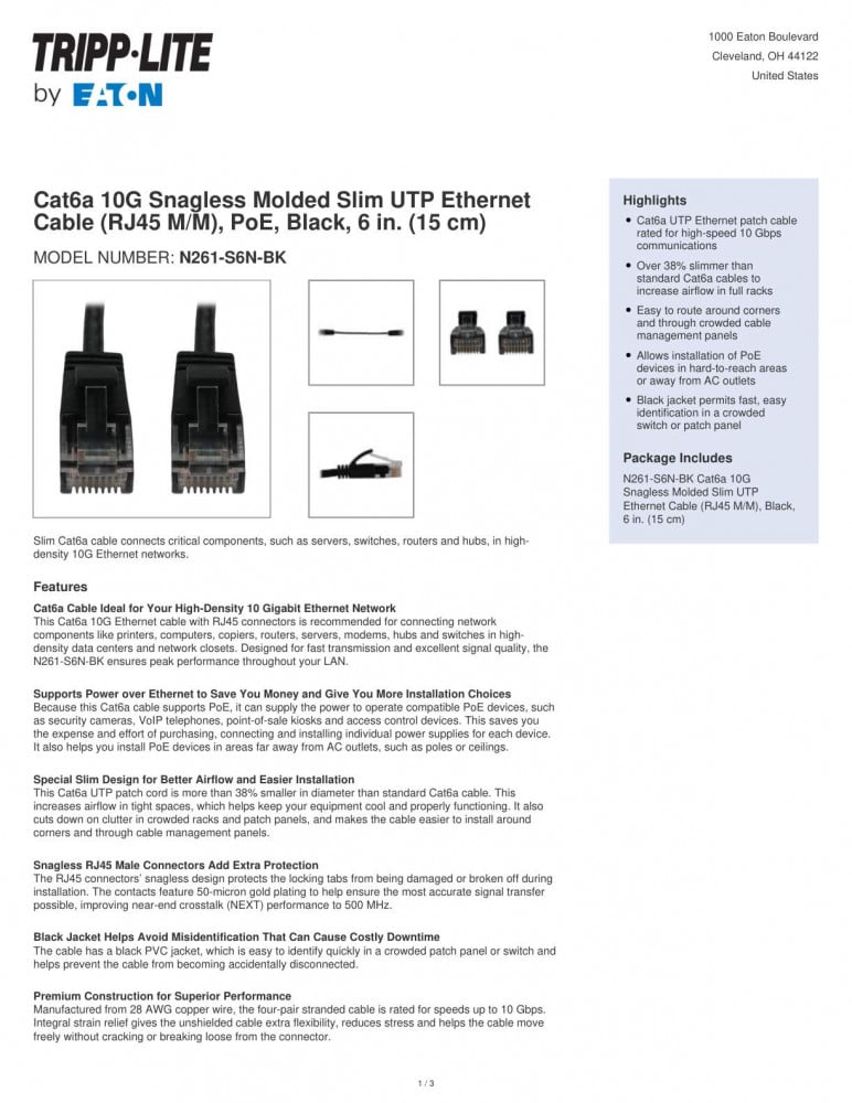 N261-S6N-BK technical document page 1