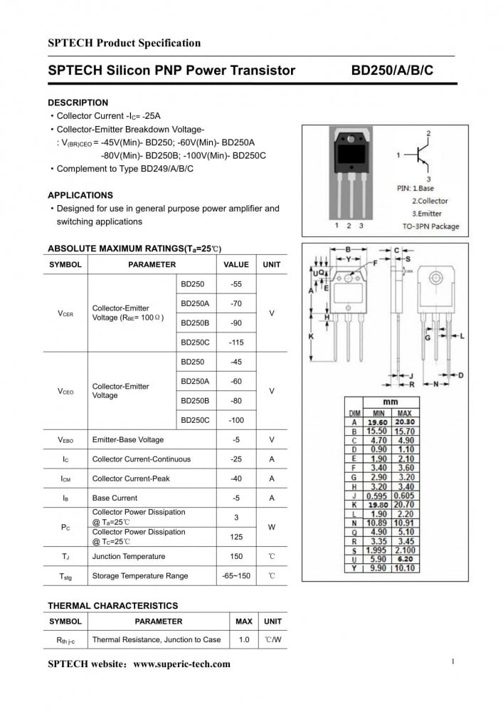 SPTECH BD250 datasheet page 1