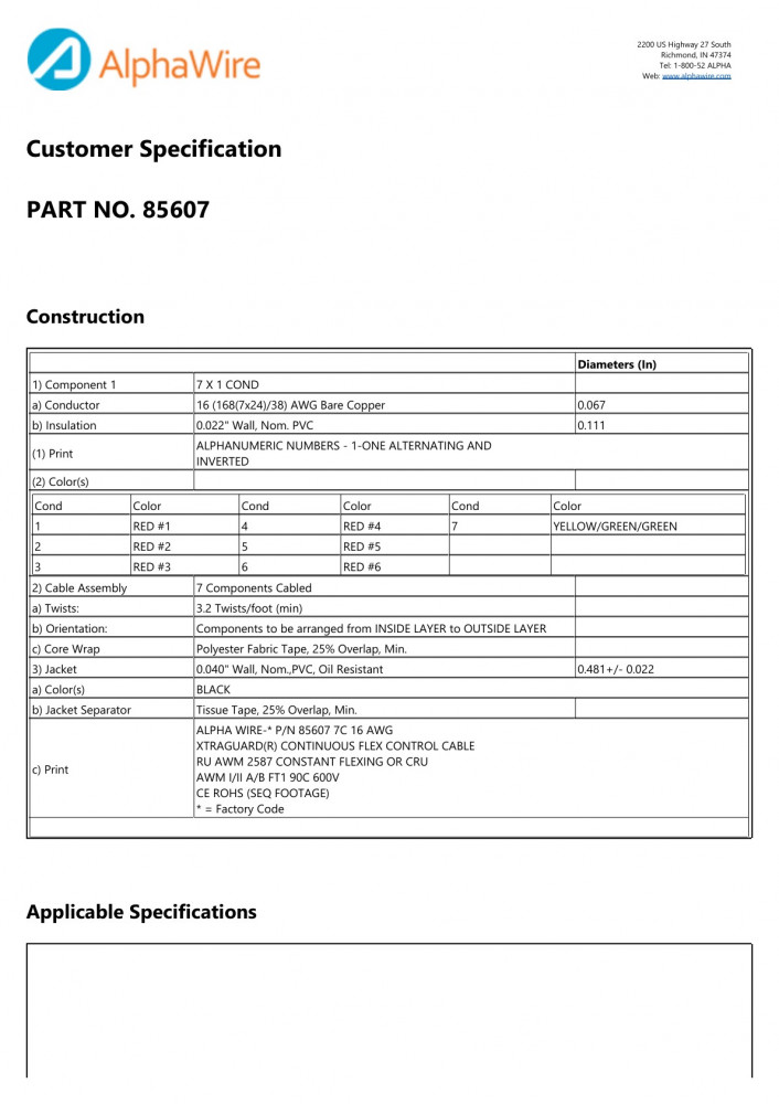 Alpha Wire 85607 technical document page 1