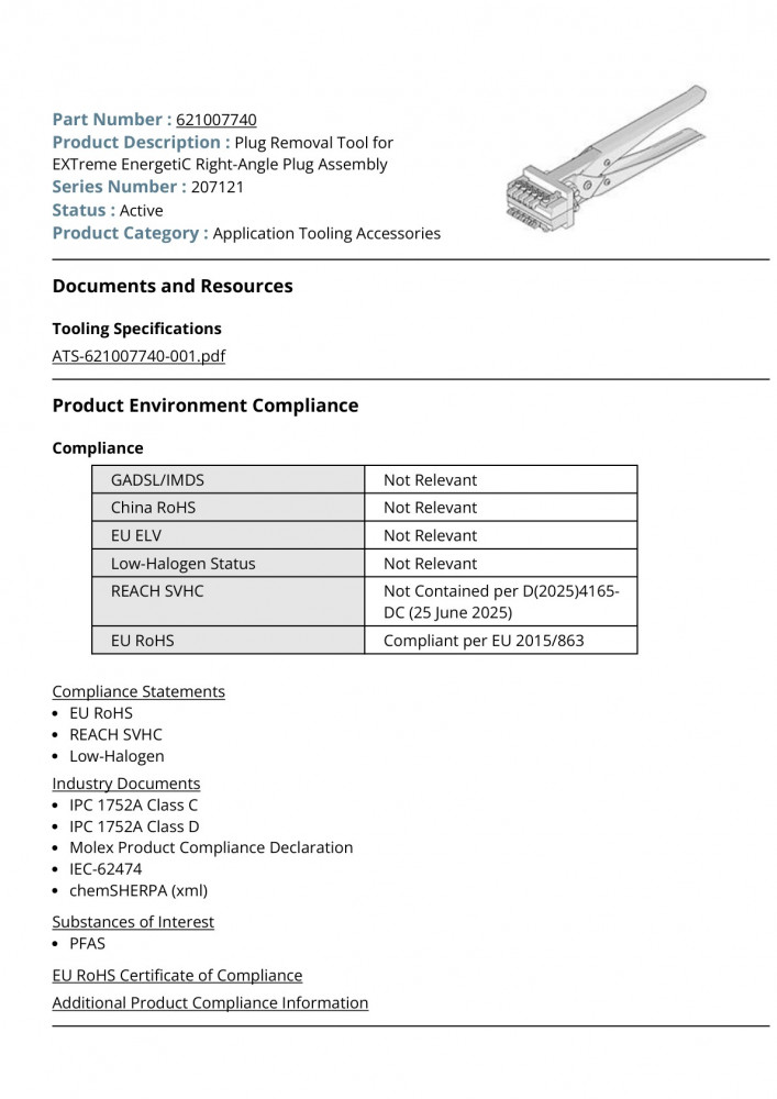 MOLEX 621007740 tooling document, page image 1