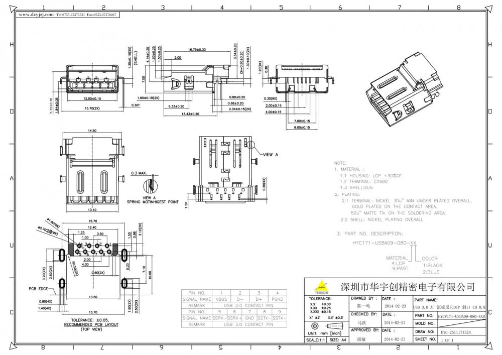 HOAUC HYCW171-USBA09-080-92B technical drawing page 1