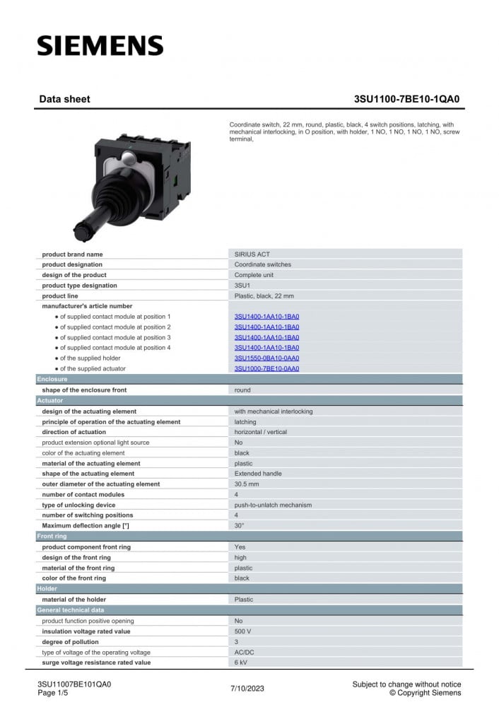 3SU11007BE101QA0 technical document page 1