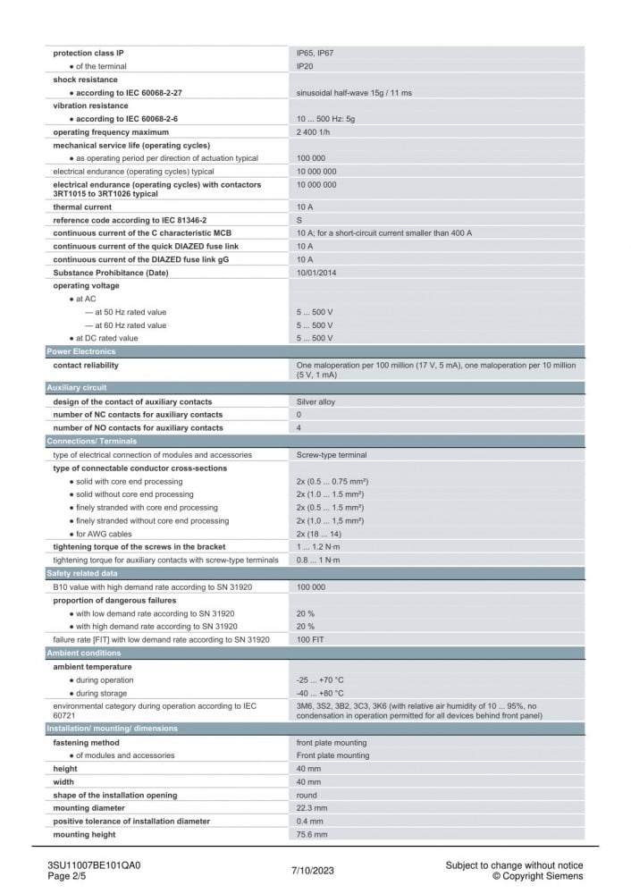 3SU11007BE101QA0 technical document page 2