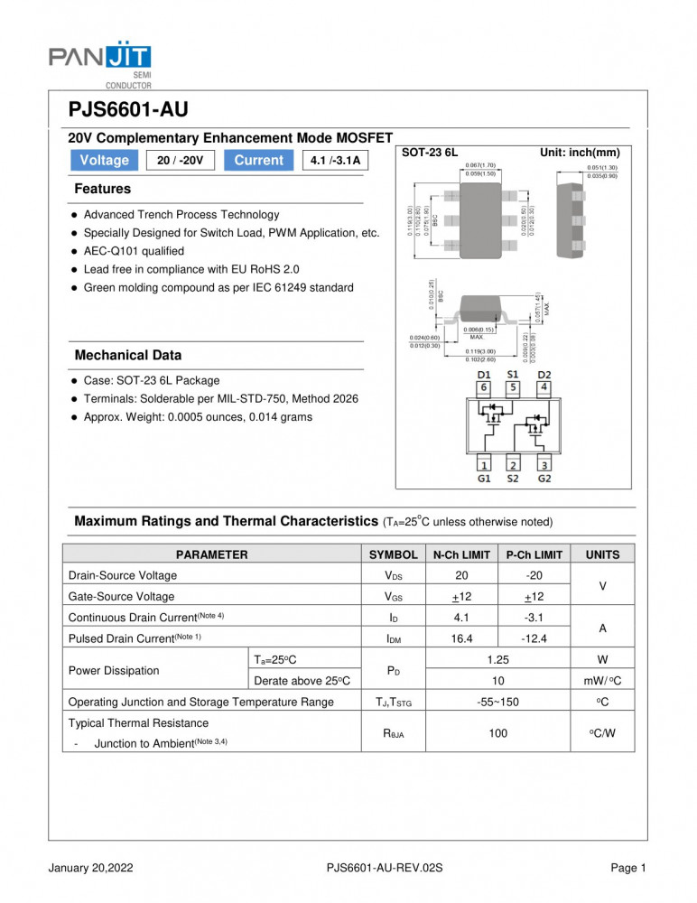 PJS6601-AU datasheet page 1