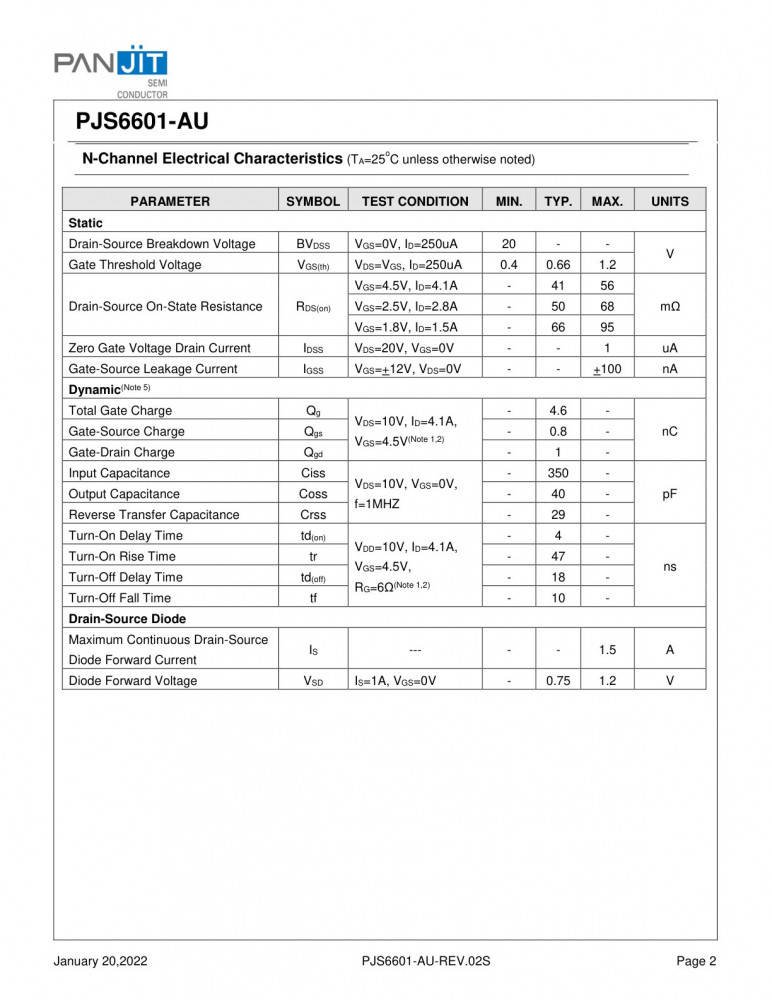 PJS6601-AU datasheet page 2