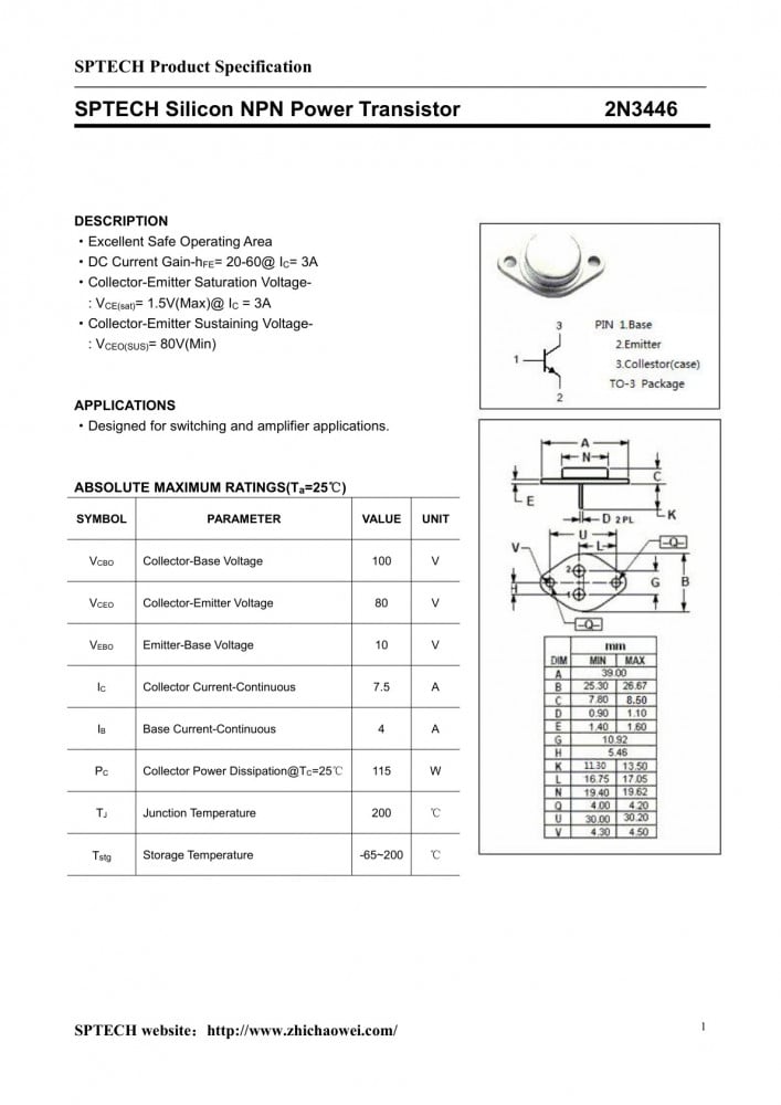 2N3446 SPTECH datasheet page 1