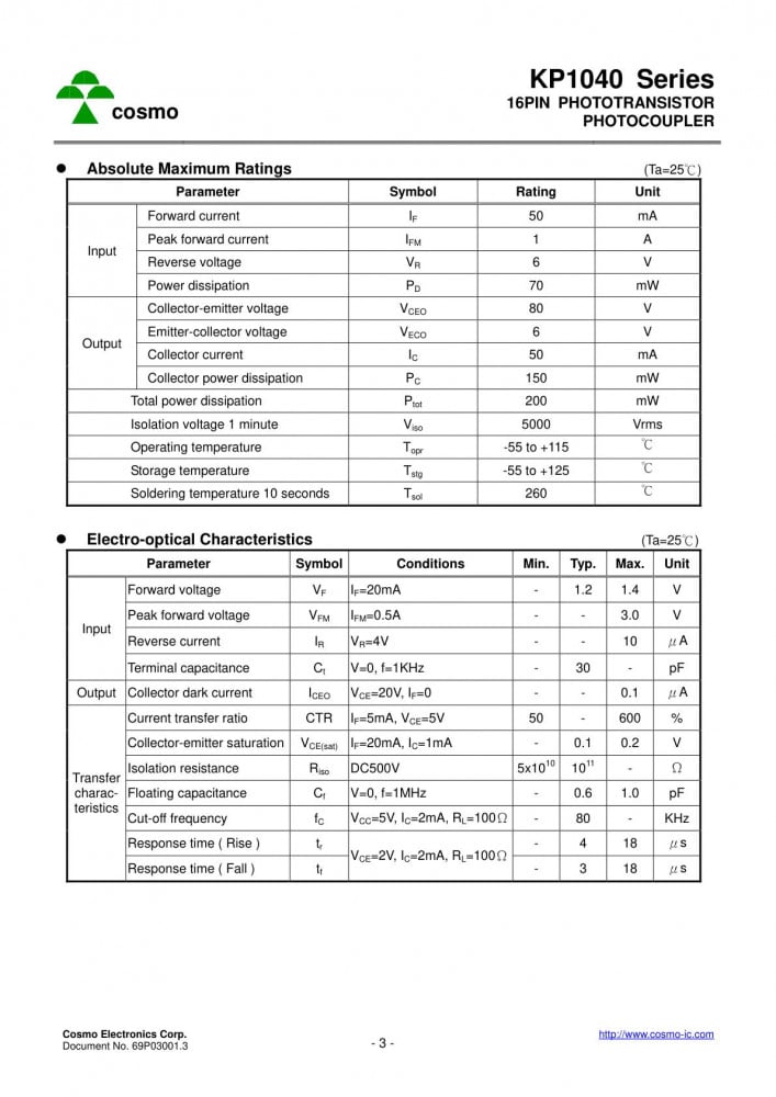 KP1040 datasheet page 3