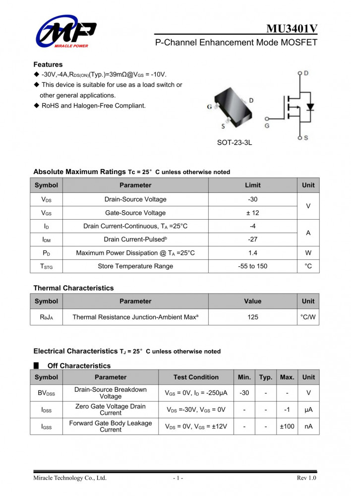 MU3401V datasheet page 1