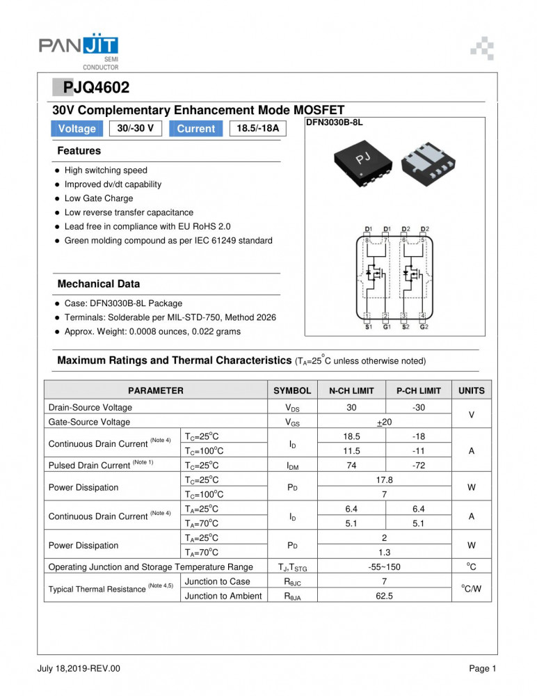 PJQ4602 datasheet page 1