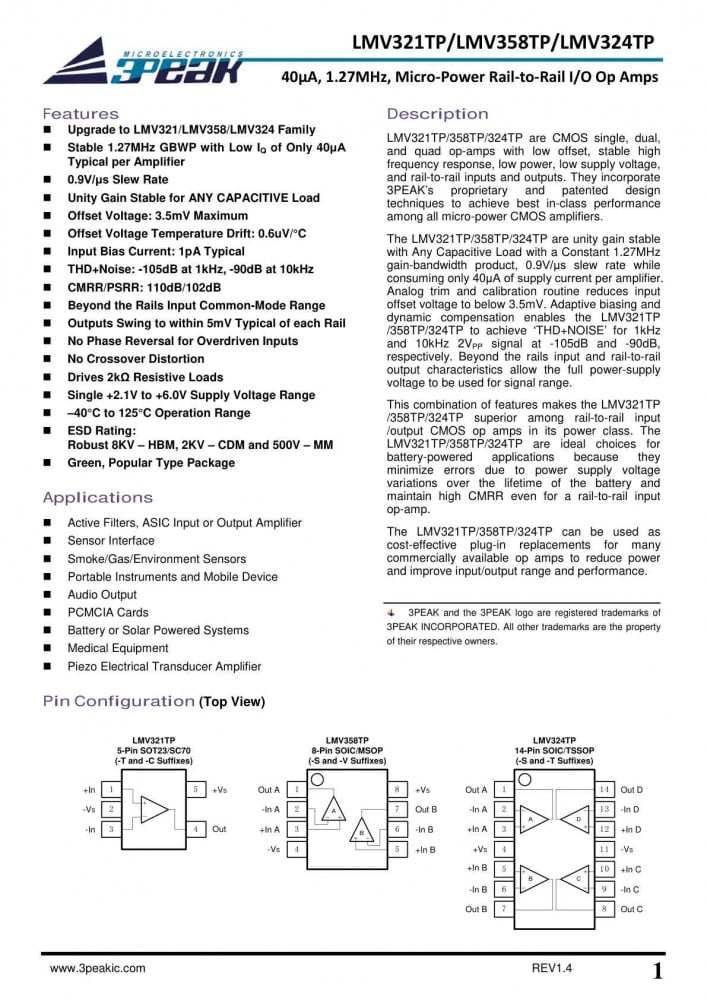 LMV358TP-SR datasheet page 1