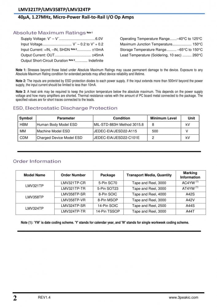 LMV358TP-SR datasheet page 2