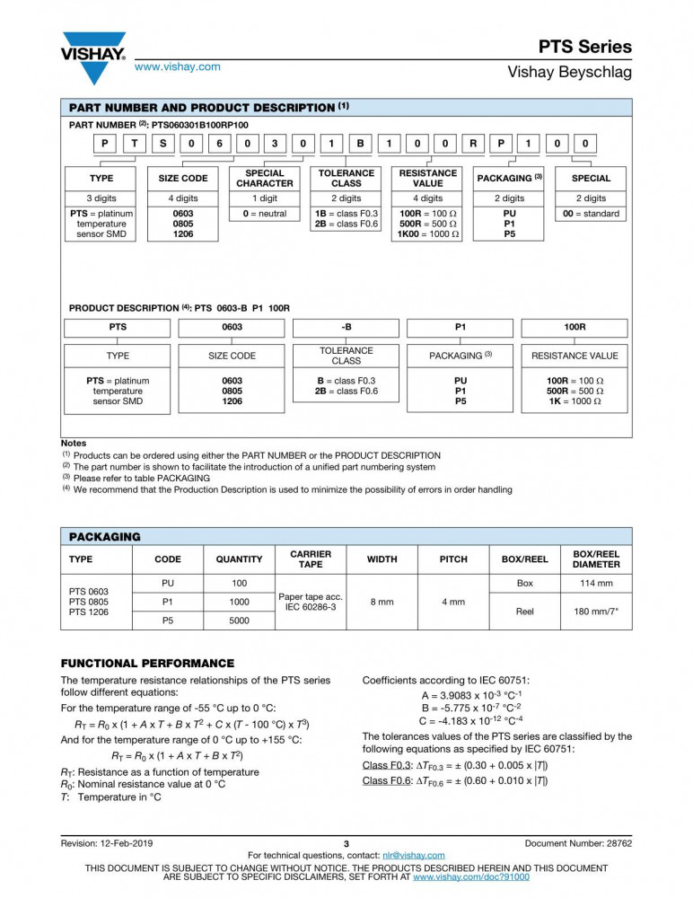Vishay PTS datasheet page 3