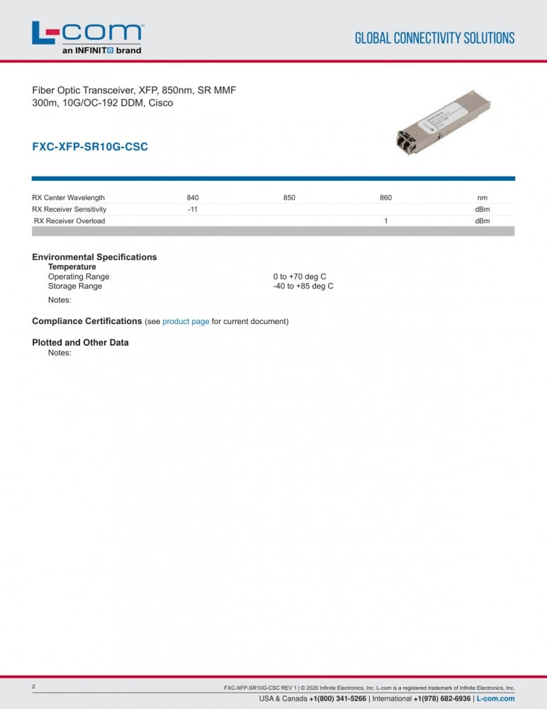 FXC-XFP-SR10G-CSC datasheet page 2
