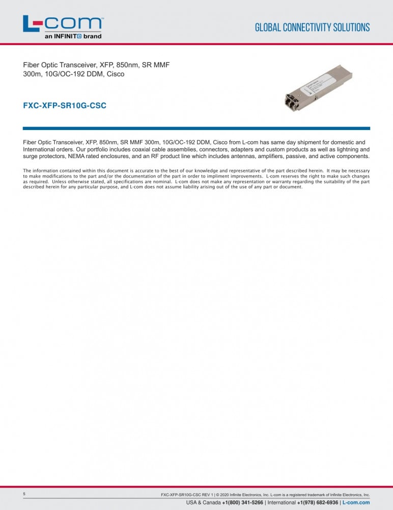 FXC-XFP-SR10G-CSC datasheet page 5
