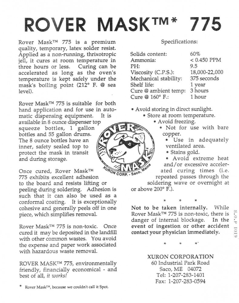 ROVER MASK 775 product document page