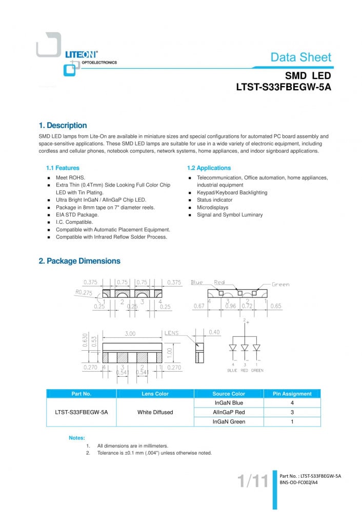 LTST-S33FBEGW-5A datasheet page 2