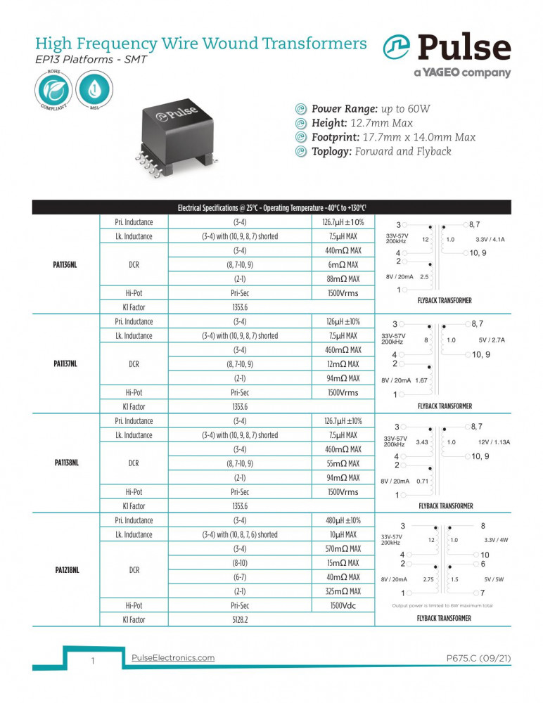 PA1218NLT technical document page 1
