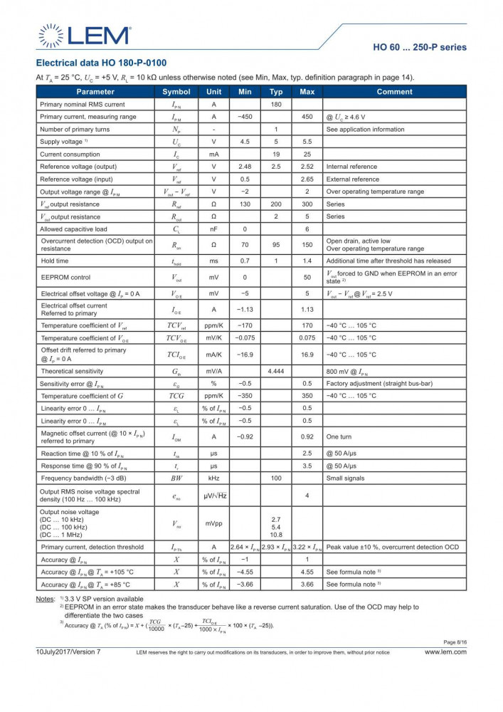 LEM HO-P datasheet page 8