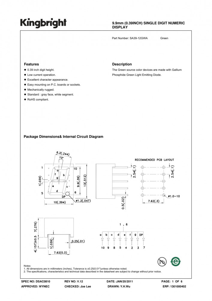 SA39-12GWA datasheet page 1