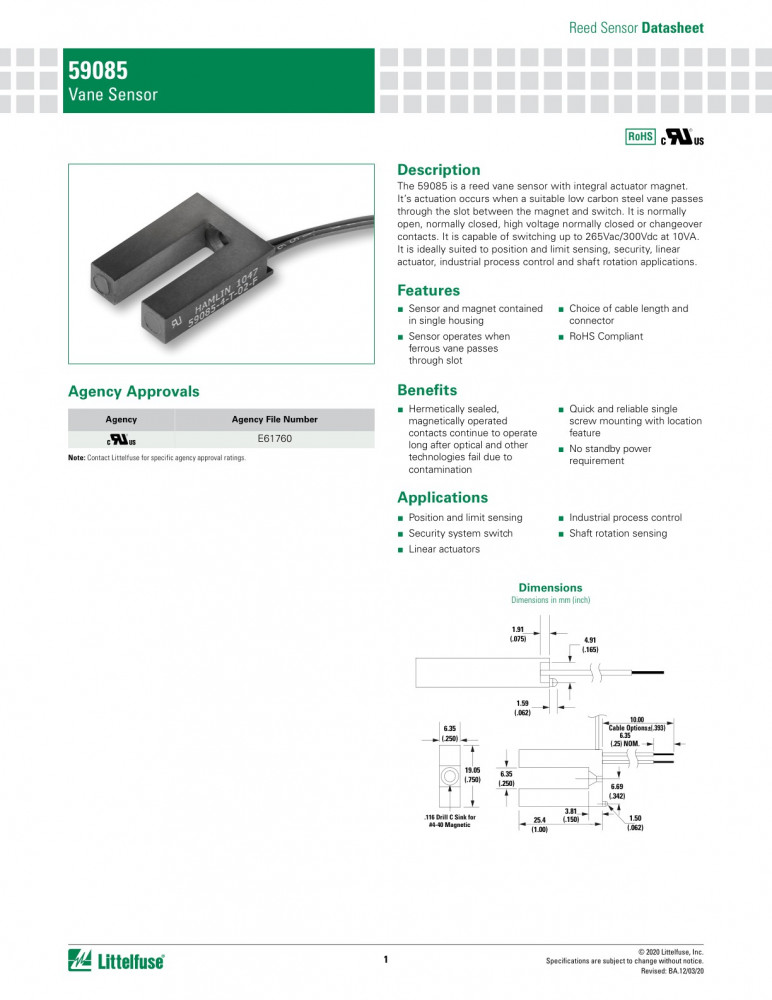 Littelfuse 59085 technical document page 1